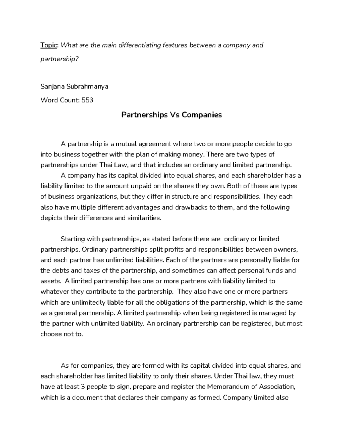 Partnerships Vs Companies Essay - Topic: What are the main ...