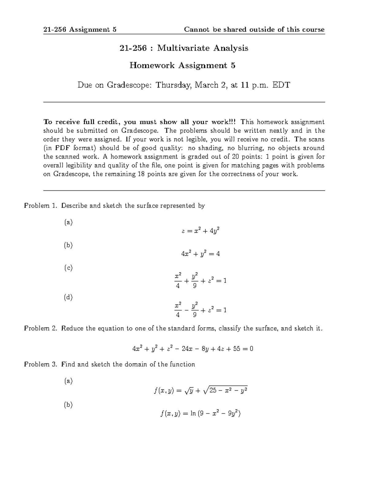 S23m256hw5 - hw5 - 21-256 Assignment 5 Cannot be shared outside of this course 21-256 ...