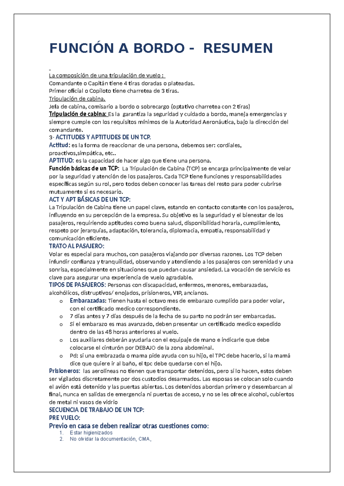 FuncióN A Bordo-resumen - FUNCIÓN A BORDO - RESUMEN La composición de una tripulación de vuelo ...