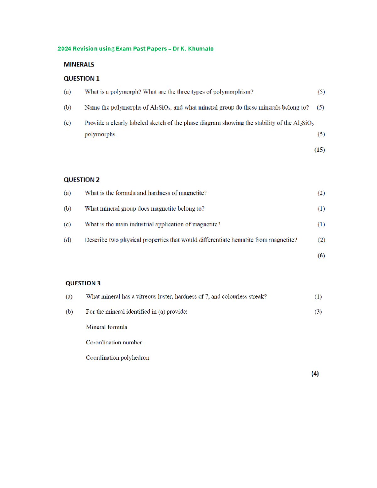 Exam Past Papers for geology 1 - 2024 Revision using Exam Past Papers ...