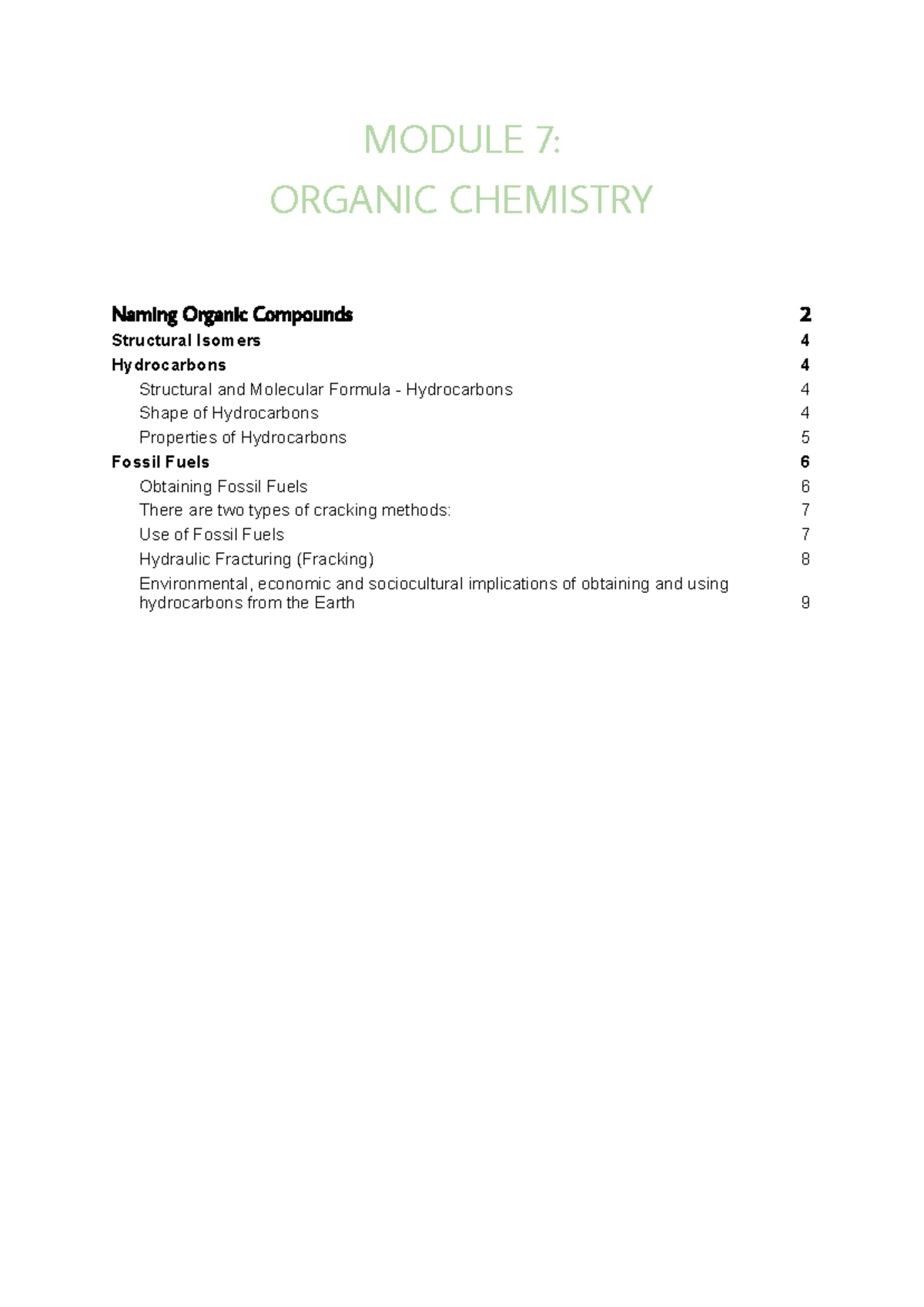 Module 7 Organic Chemistry - MODULE 7: Naming Organic Compounds ORGANIC ...