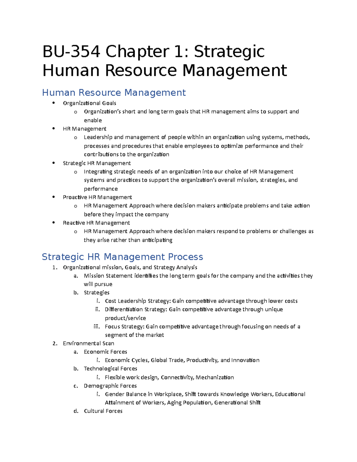 BU 354 Chapter 1 - Lecture notes 1 - BU-354 Chapter 1: Strategic Human ...