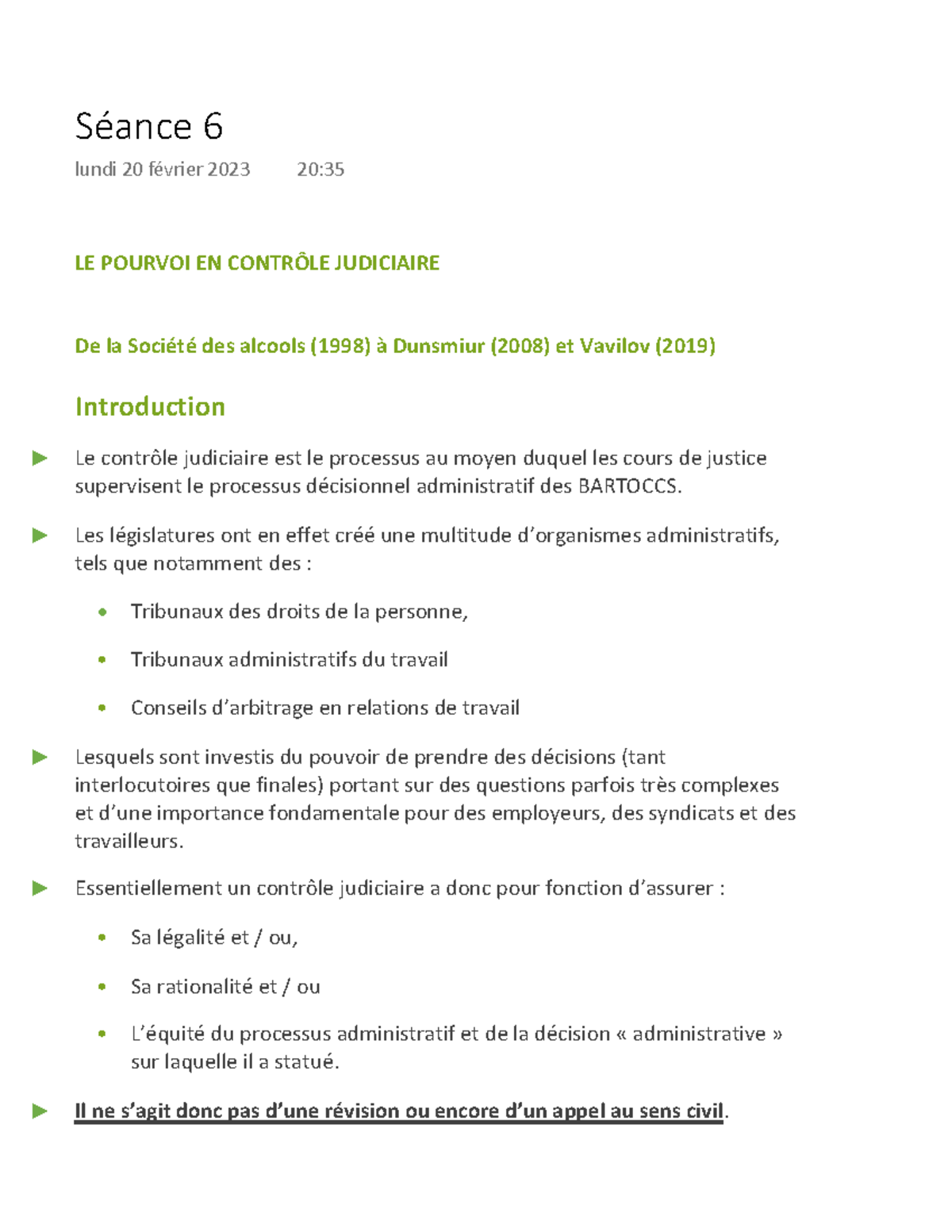 Séance 6 - REI-2320-G - Notes de cours 6: LE POURVOI EN CONTRÔLE ...