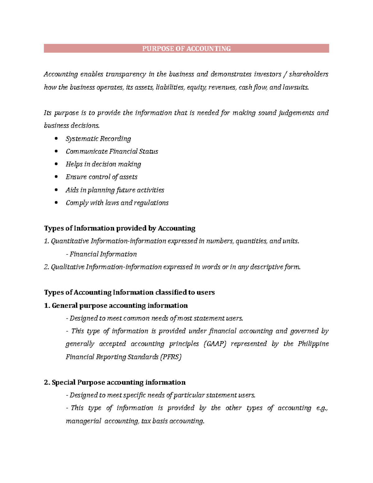 Purpose OF Accounting - This is useful and great for those people who ...