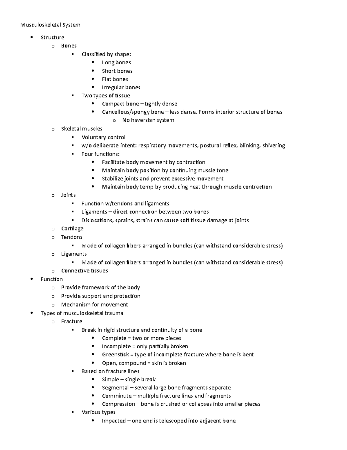 Unit 12 - Realizeit blueprint notes - Musculoskeletal System Structure ...