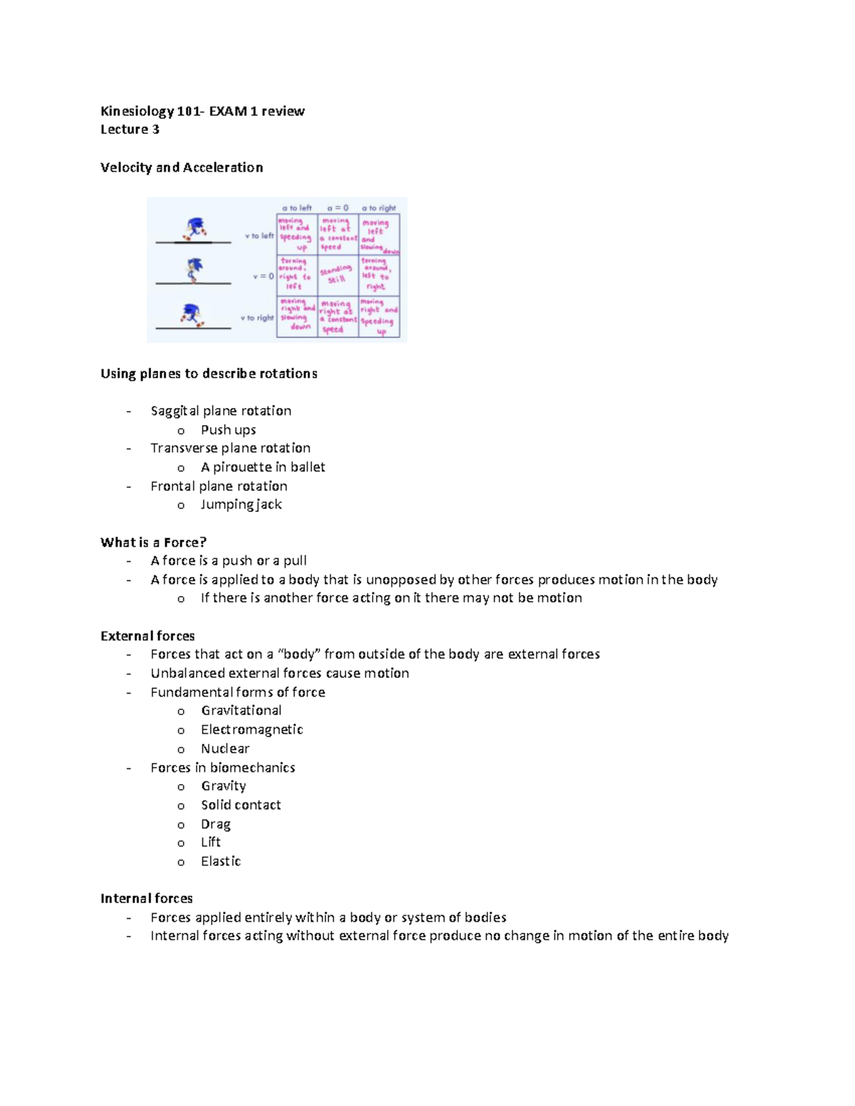 Kines 101- lecture 3 - Kinesiology 101- EXAM 1 review Lecture 3 Velocity and Acceleration Using ...