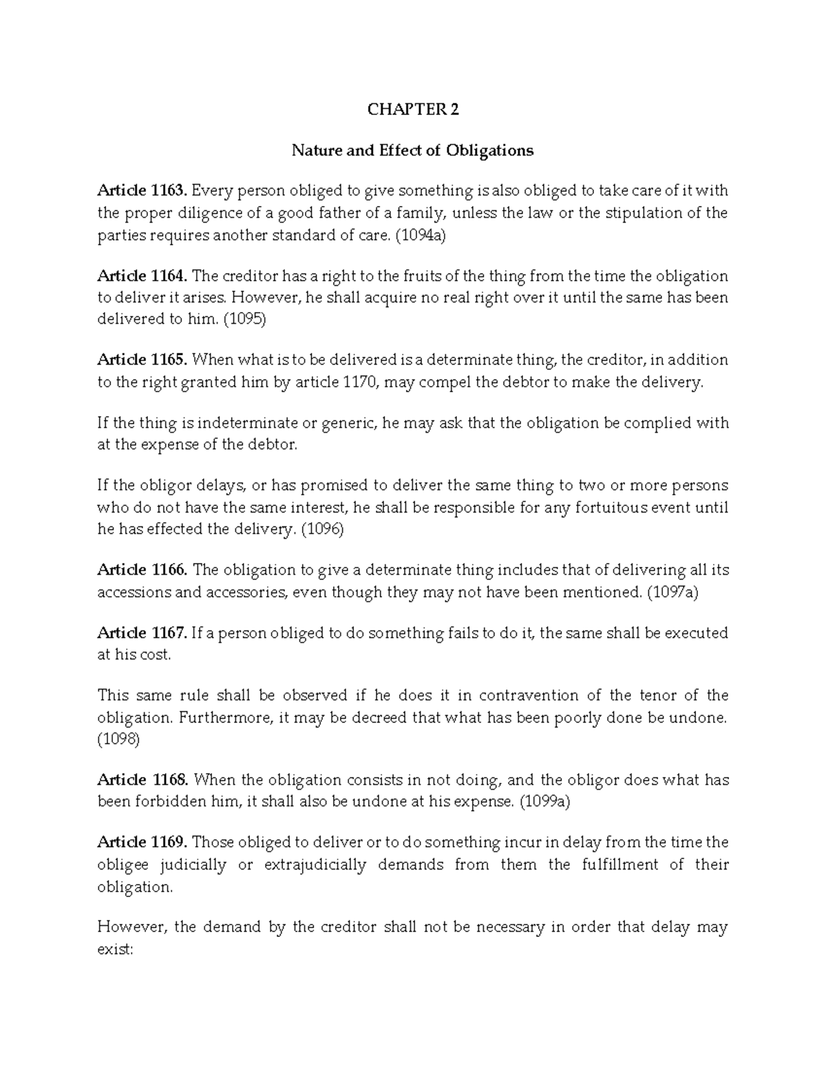 Articles 1163-1178 quizes, exams, homework - CHAPTER 2 Nature and ...