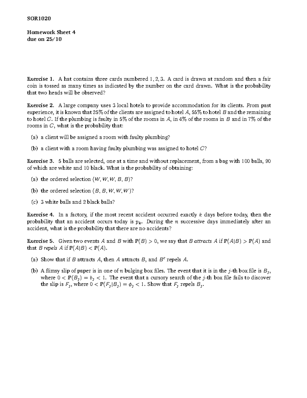 Homework sheet four stats questions - 5CCM251 - KCL - Studocu