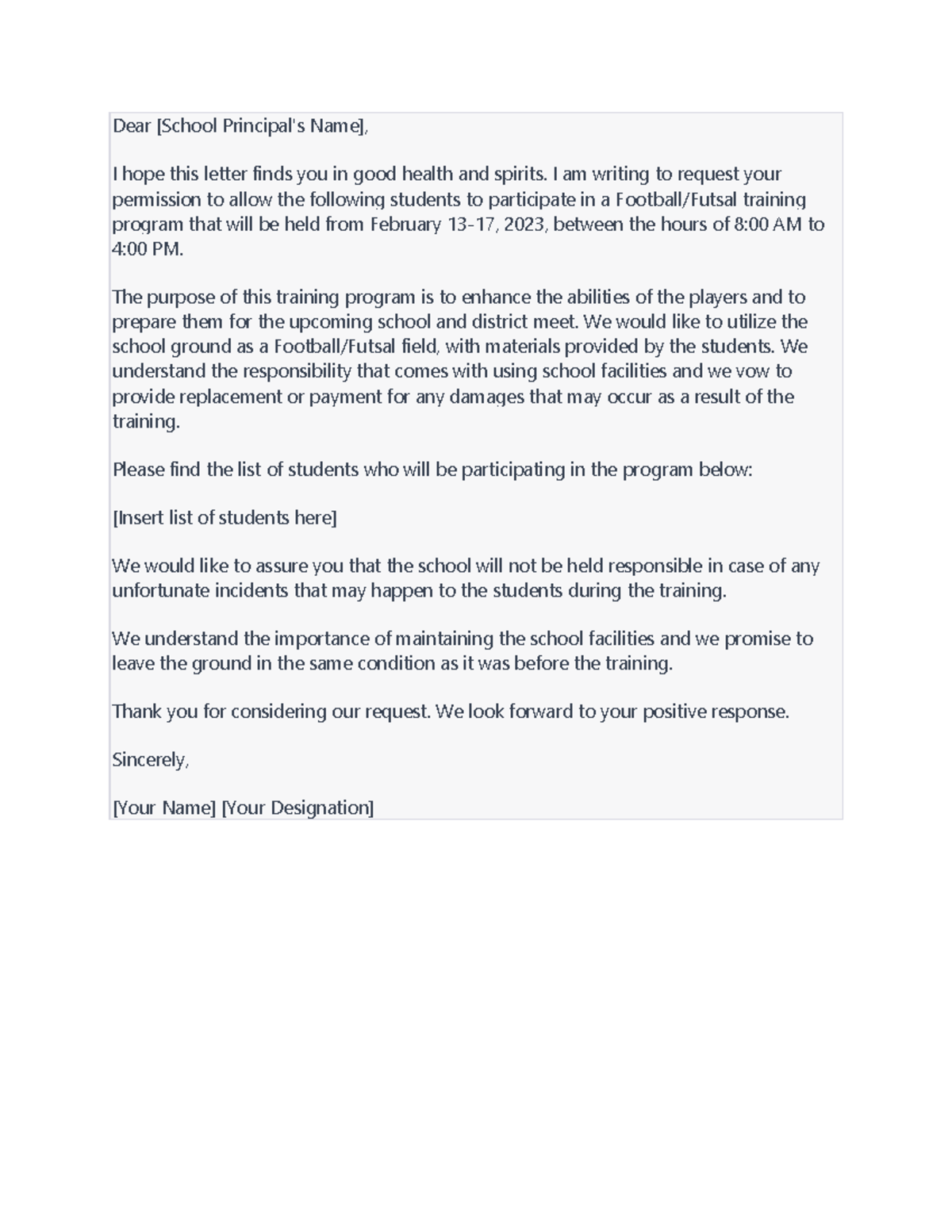 Letter to the principal - Dear [School Principal's Name], I hope this ...
