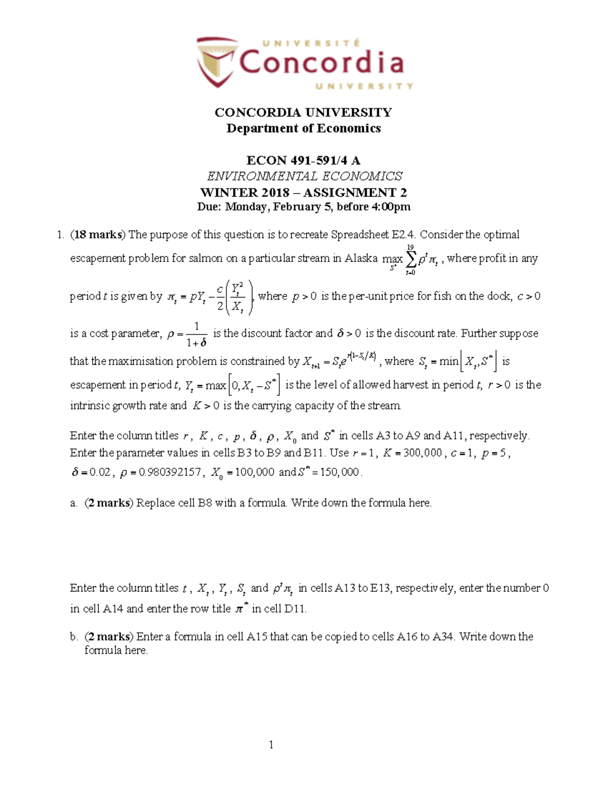 ECON491 (2018 W) - Assignment 2 - CONCORDIA UNIVERSITY Department of ...