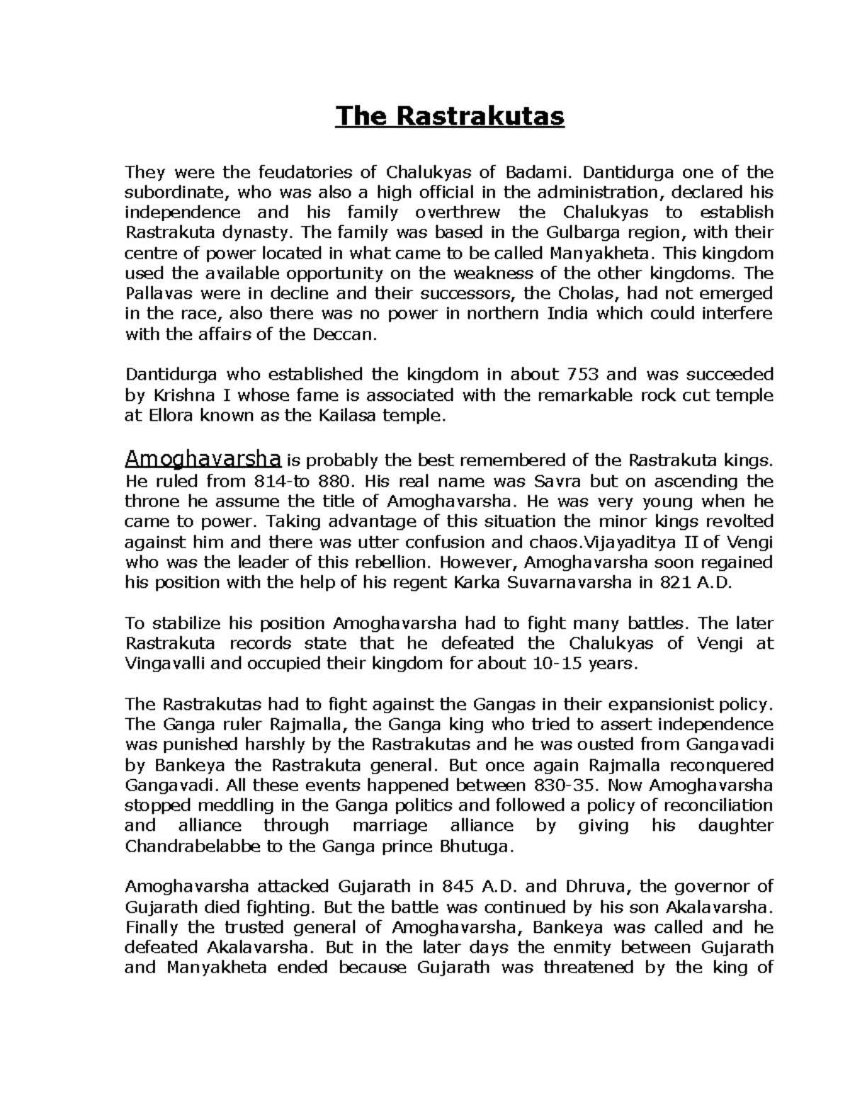 The Rastrakutas - notes for second semester BA History degree course ...