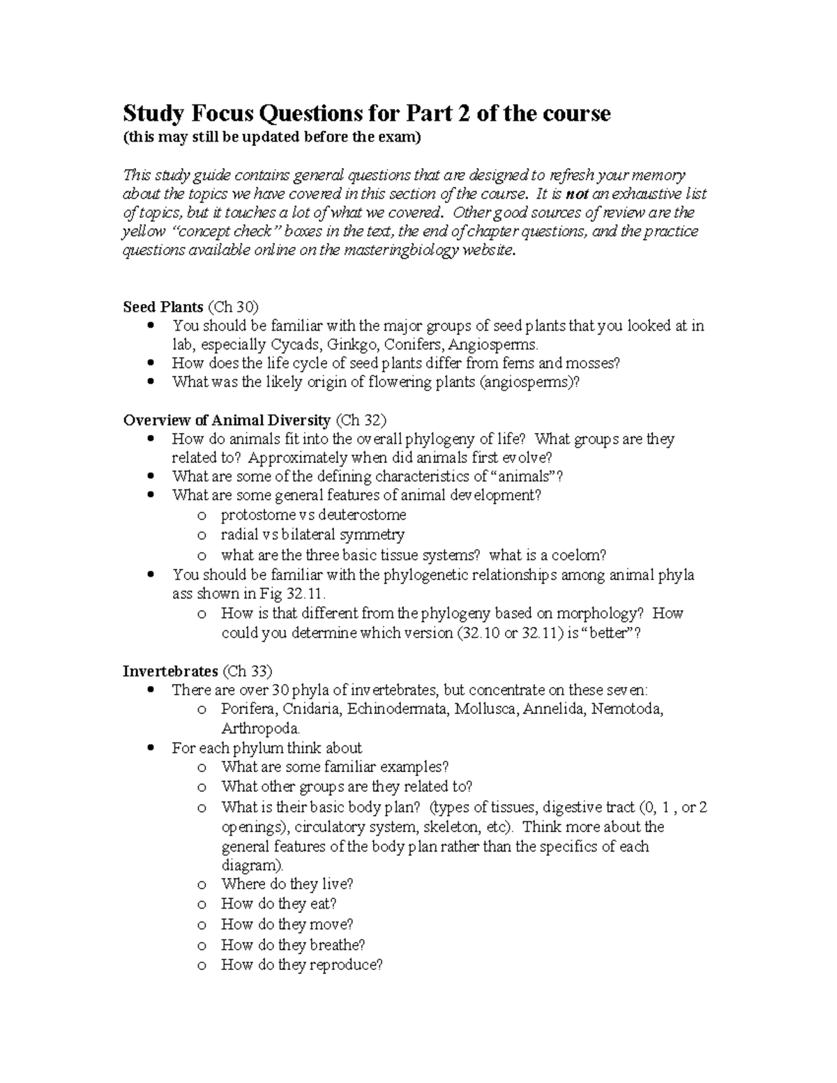 Study Focus Questions part2 - Study Focus Questions for Part 2 of the ...