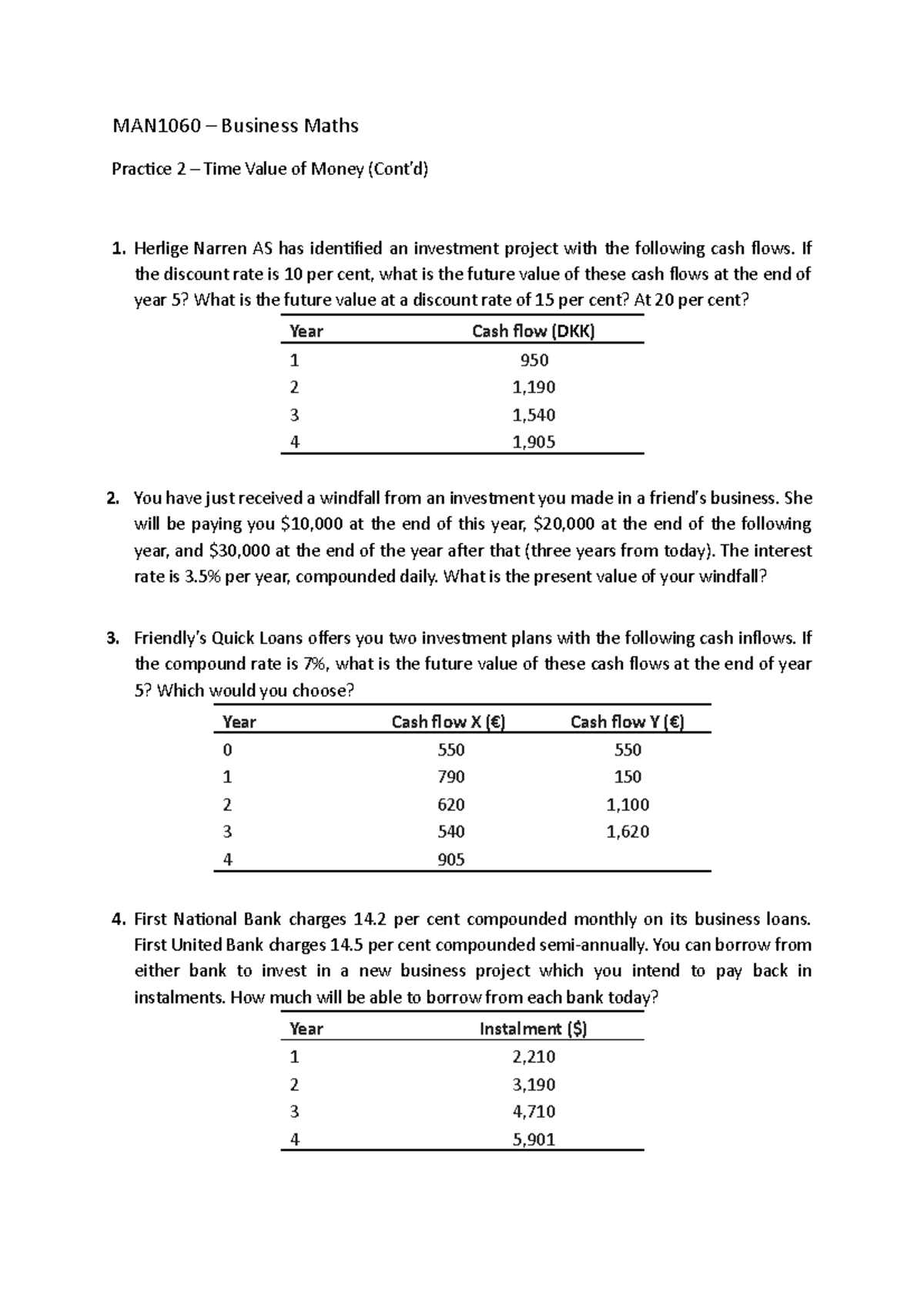 Practice 2 - Time Value of Money (Cont'd) - MAN1060 – Business Maths ...