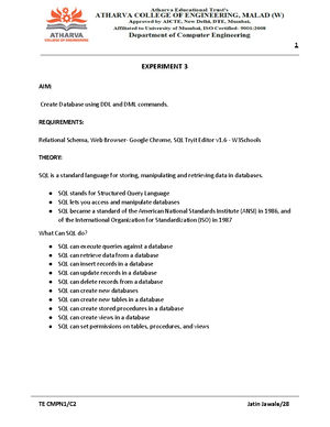 DBMS Exp 1 - Designing ER/EER Model - 1 EXPERIMENT 1 AIM: Identify the ...