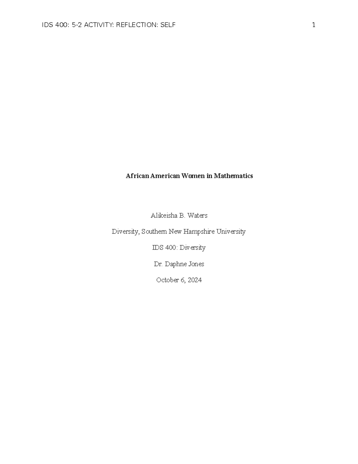 Alikeisha Waters 5-2 Activity Reflection Self - African American Women ...