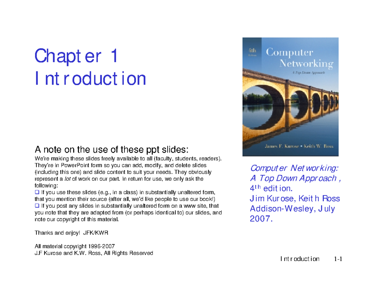Chapter 1 computer networks and internet - Chapt er 1 I nt r oduct ion Comput er Net wor king: A ...