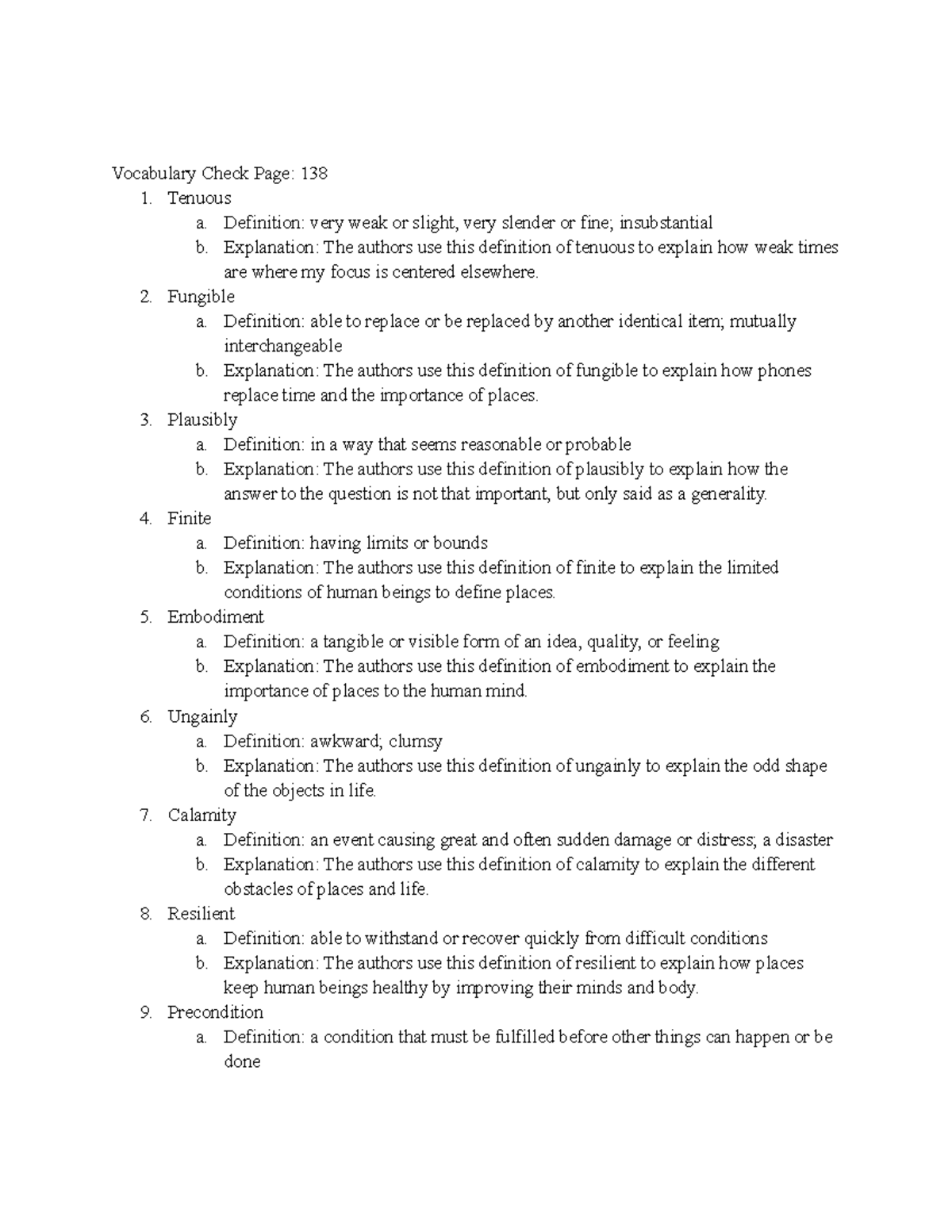 Vocabulary Check - Tenuous a. Definition: very weak or slight, very ...