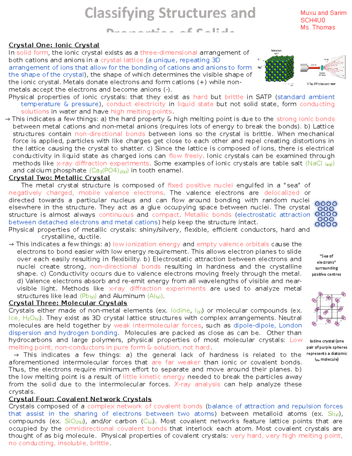 SCH4U Assignment 1 STSE - Crystal One: Ionic Crystal In solid form, the ...