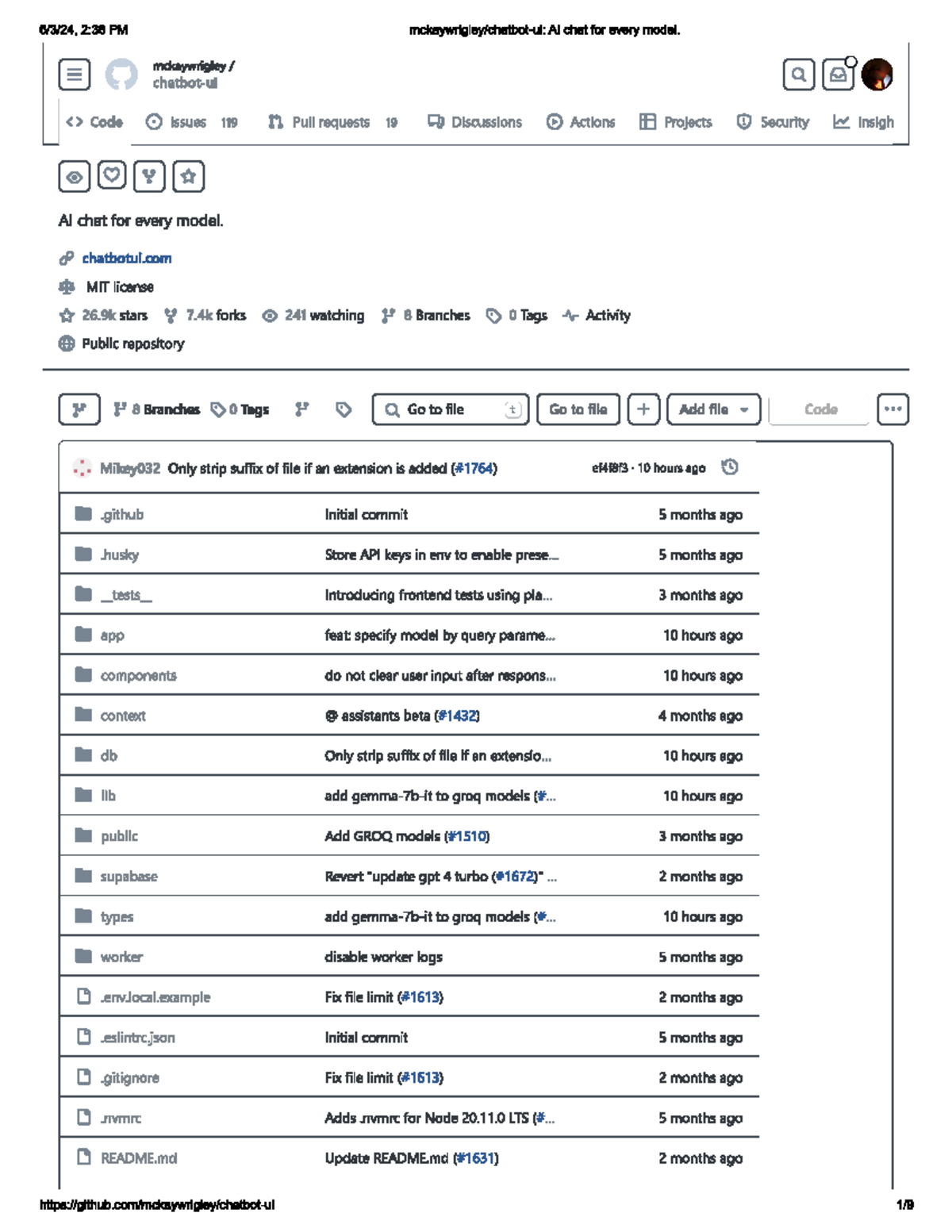 Chatbot ui - 1243 - 2:36 PM AI chat for every model. mckaywrigley Code ...