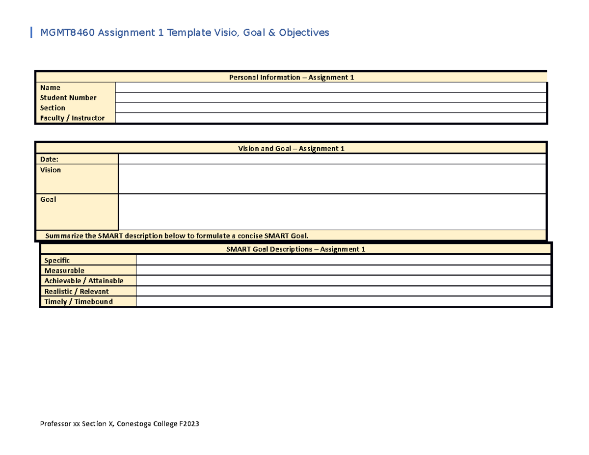 Assignment 1 Template Vision Goal Objective - MGMT8460 Assignment 1 ...