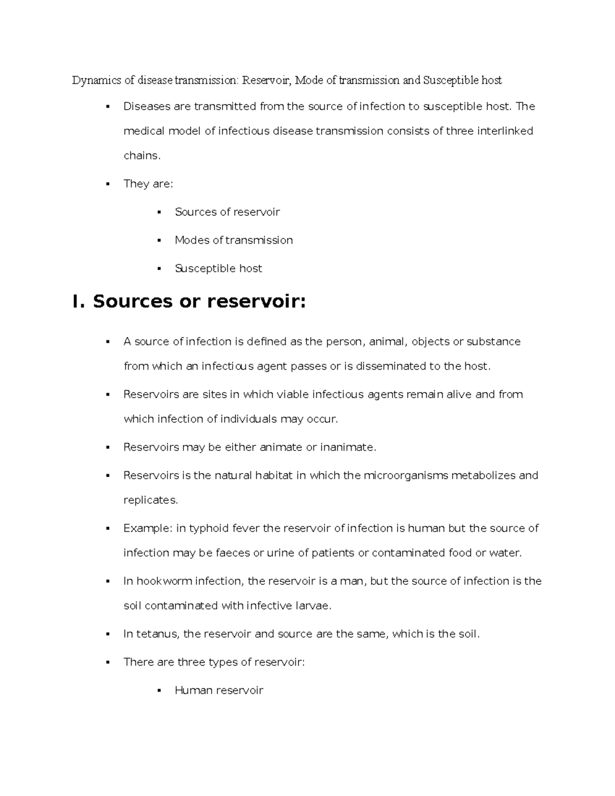Biology Science 190 - Dynamics of disease transmission: Reservoir, Mode ...