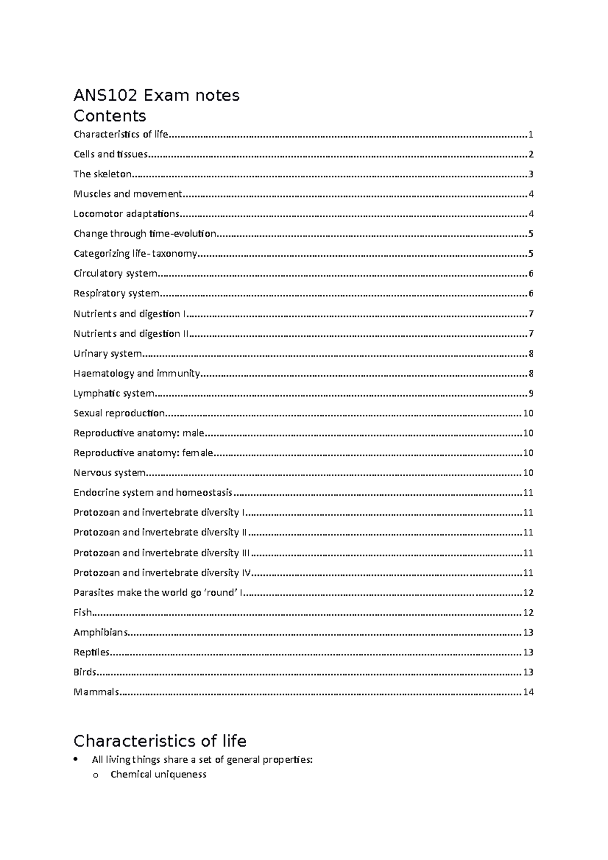 Exam notes - from lecture summaries - ANS102 Exam notes Characteristics ...