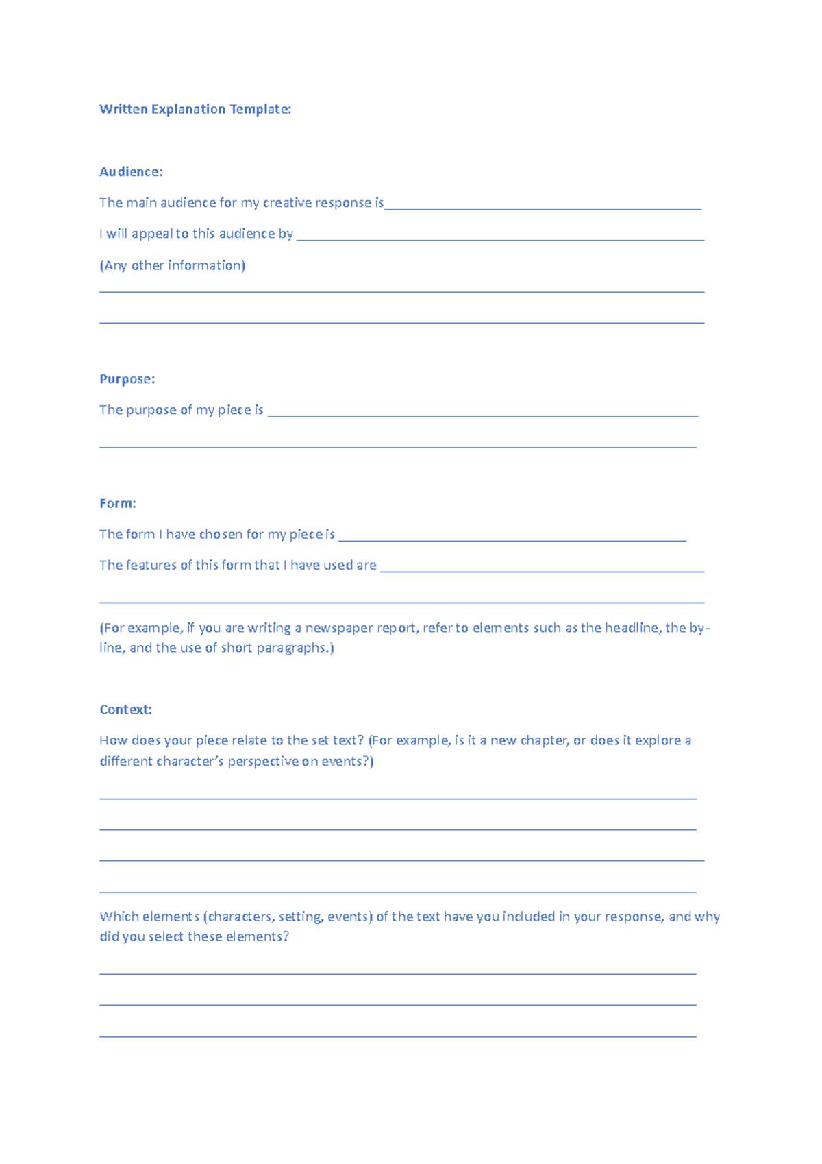 Written Explanation Template - Written Explanation Template: Audience ...