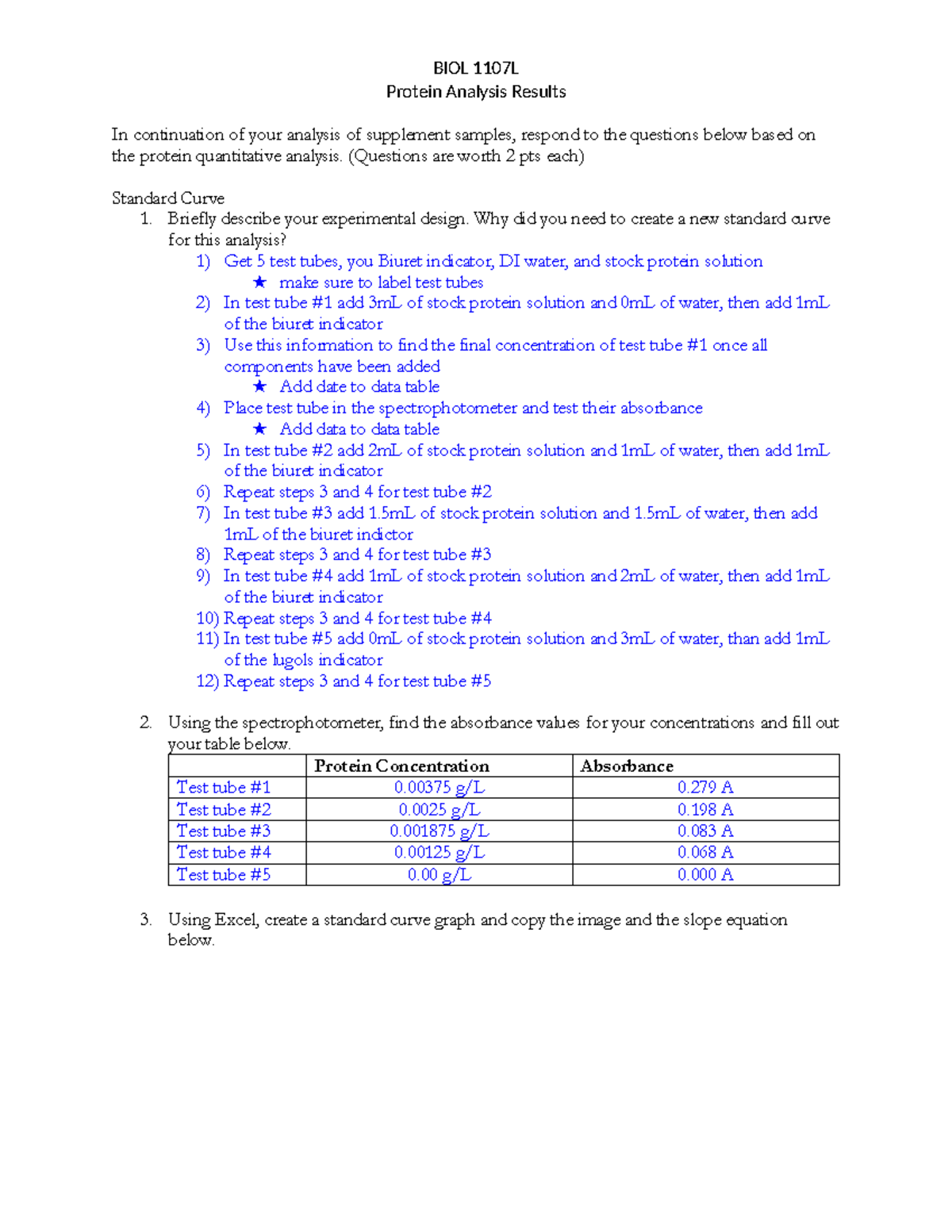 1107L QAP - Bio Lab - BIOL 1107L Protein Analysis Results In ...