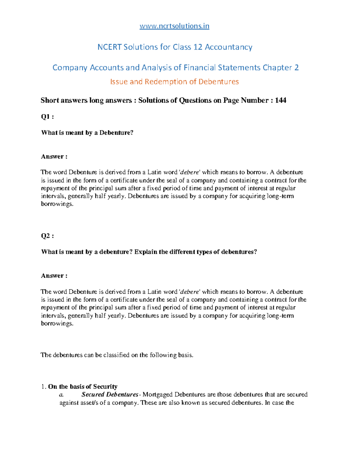 Ncert Solutions for Class 12 Accountancy Chapter 2 - NCERT Solutions ...