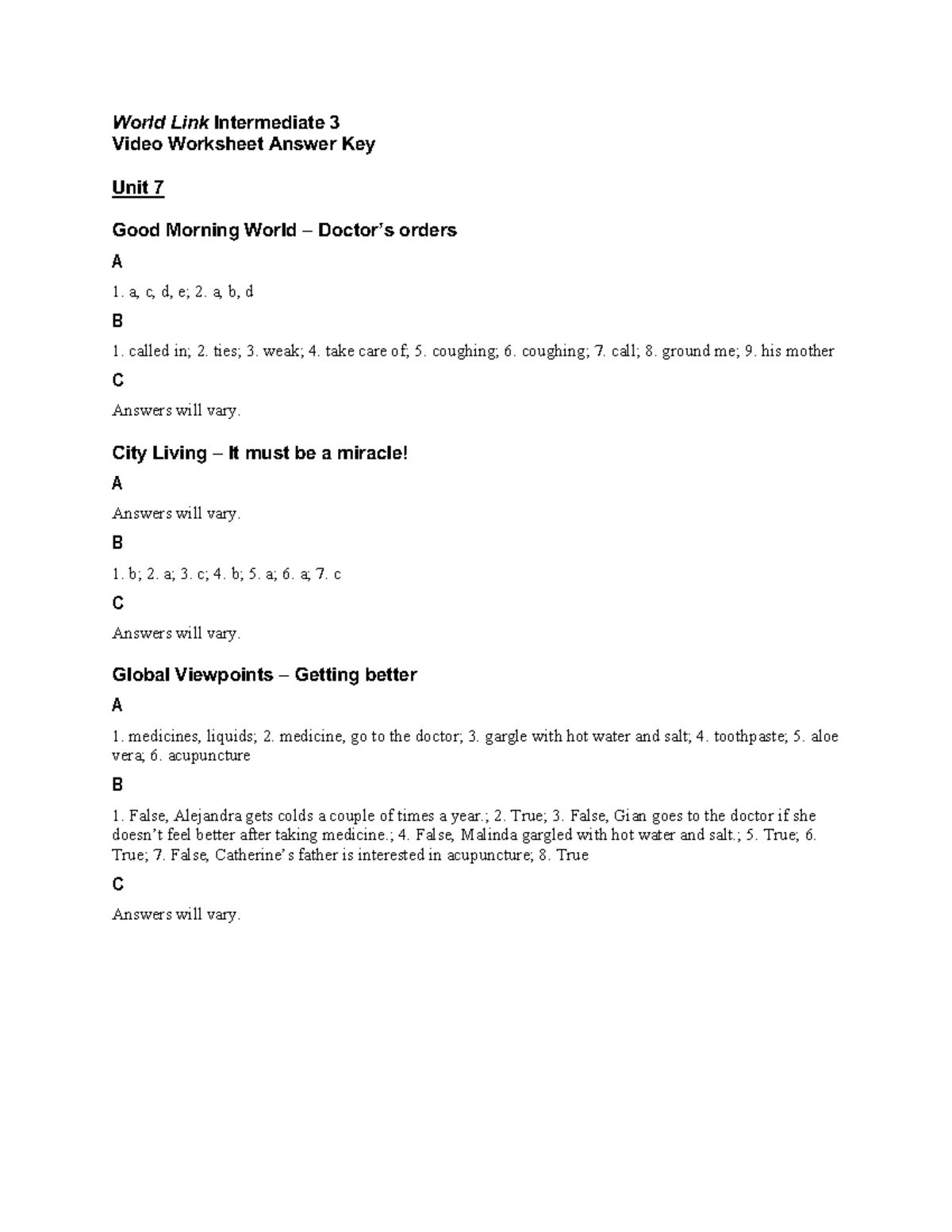 Wl3e Icpna intermediate 03 additional video worksheets answer key ...