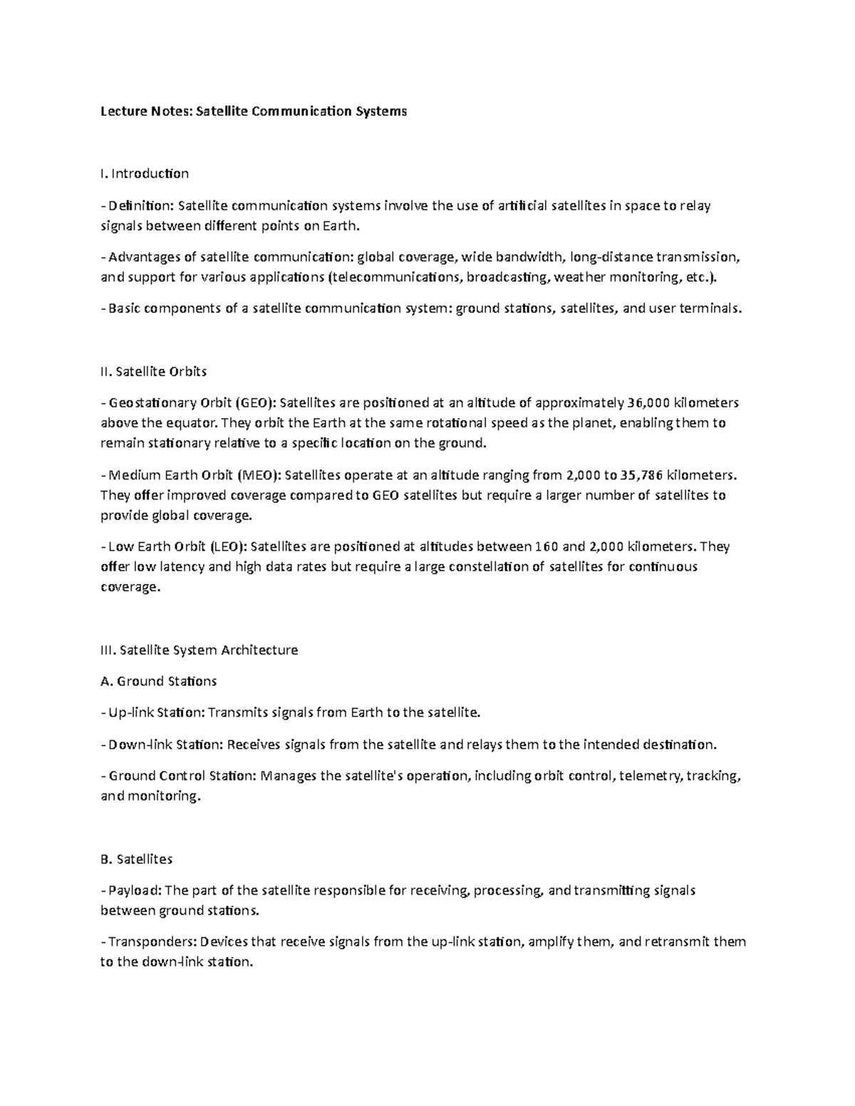 Lecture Notes Satellite Communication Systems Introduction Definition Satellite