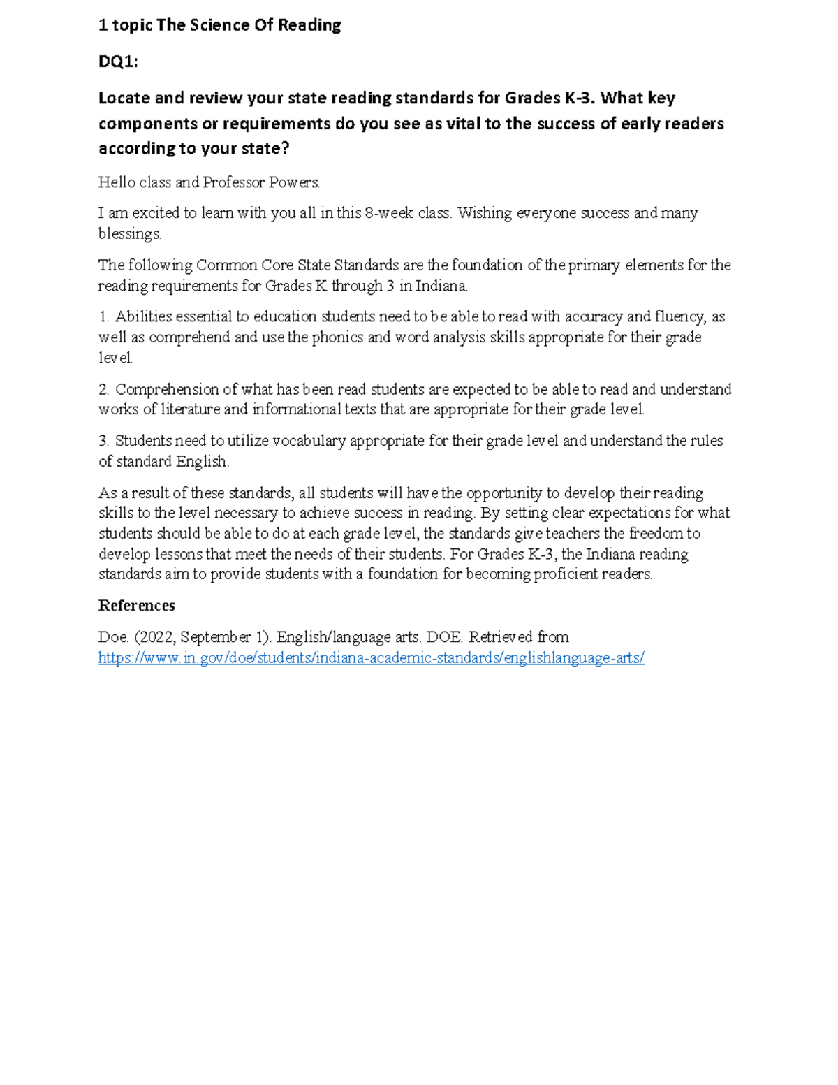 1 topic - 1 topic The Science Of Reading DQ1: Locate and review your ...