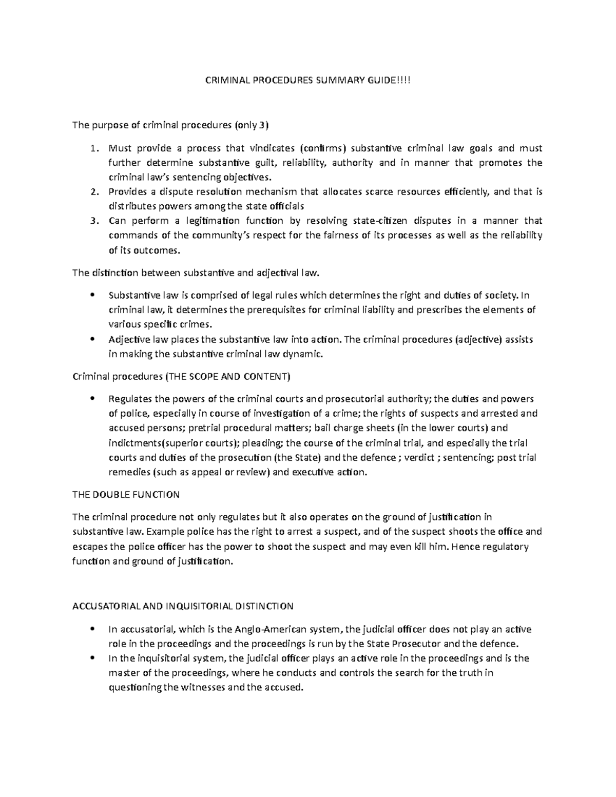 Criminal Procedures Summary Guide - CRIMINAL PROCEDURES SUMMARY GUIDE ...