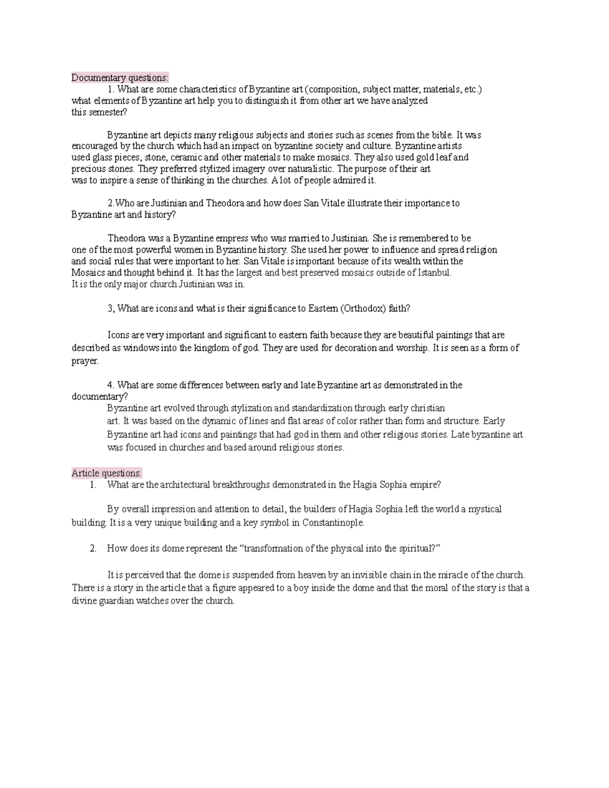 Art byzantine worksheet - Documentary questions: 1. What are some ...