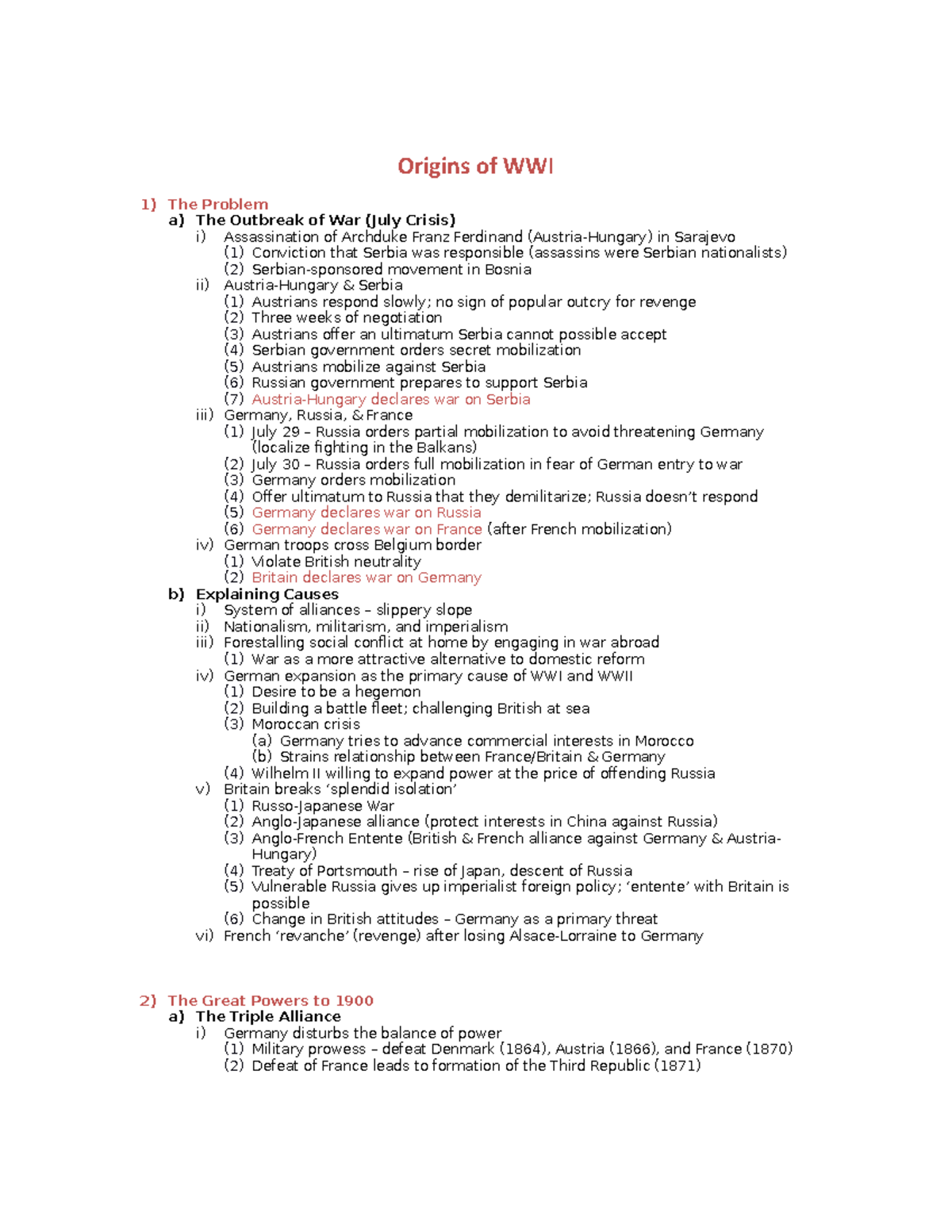 Origins of WWI - Lecture notes for professor Arreguín-Toft - Origins of ...