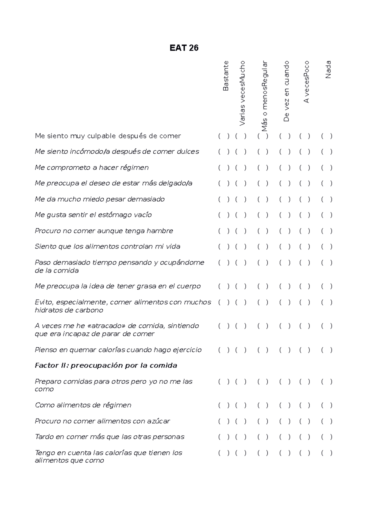 EAT 26 (Problemas de alimentacion) - EAT 26 Bastante Mucho Varias veces ...