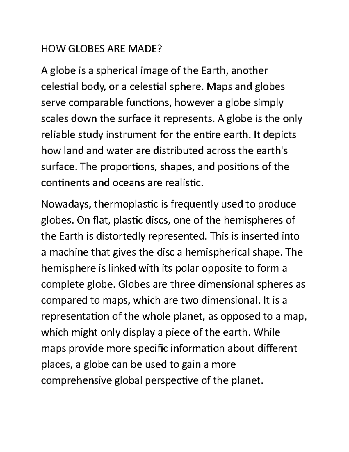 HOW Globes ARE MADE - assignment - HOW GLOBES ARE MADE? A globe is a ...