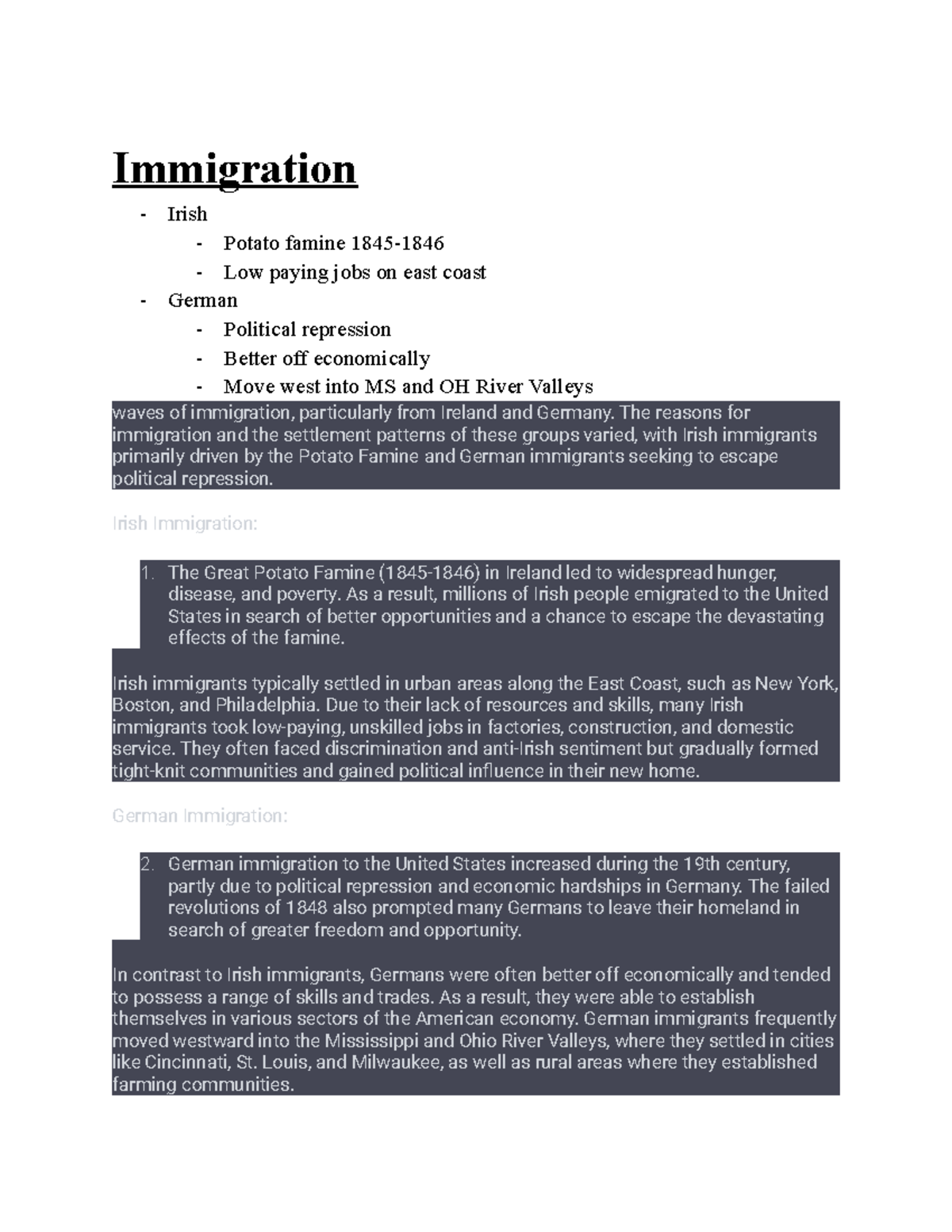 Immigration and the influences in the US - Immigration Irish Potato ...