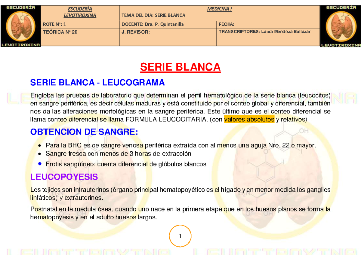 LEVO M R1 T16 - LEVOTIROXINA TEMA DEL DIA: SERIE BLANCA ROTE N°: 1 ...