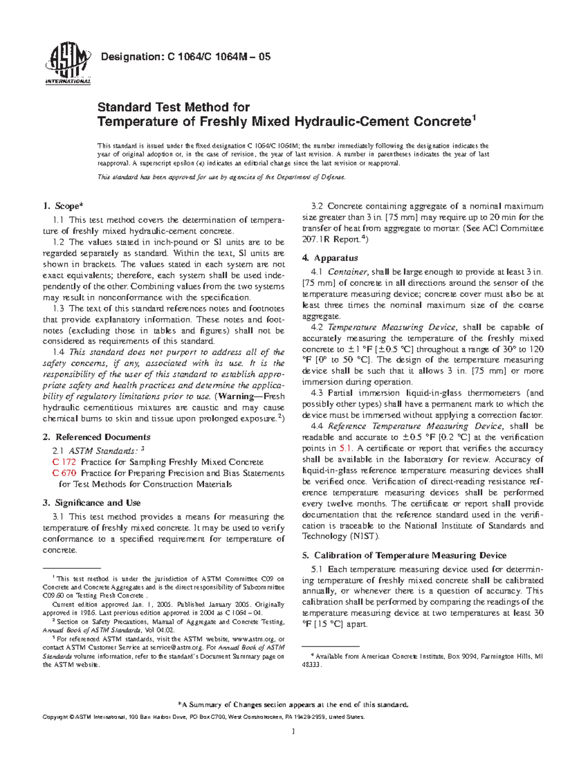 ASTM C1064 - 2005 - Standard Test Method for Temperature of Freshly ...