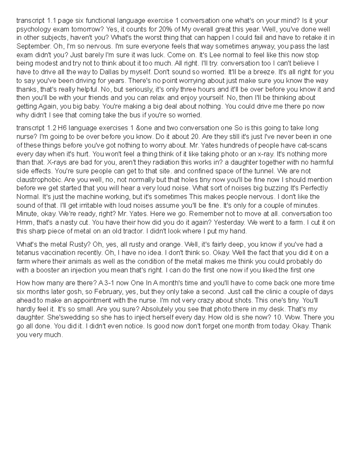 Transcripts UNIT 1 ADV 3 WB Transcript 1 Page Six Functional Language