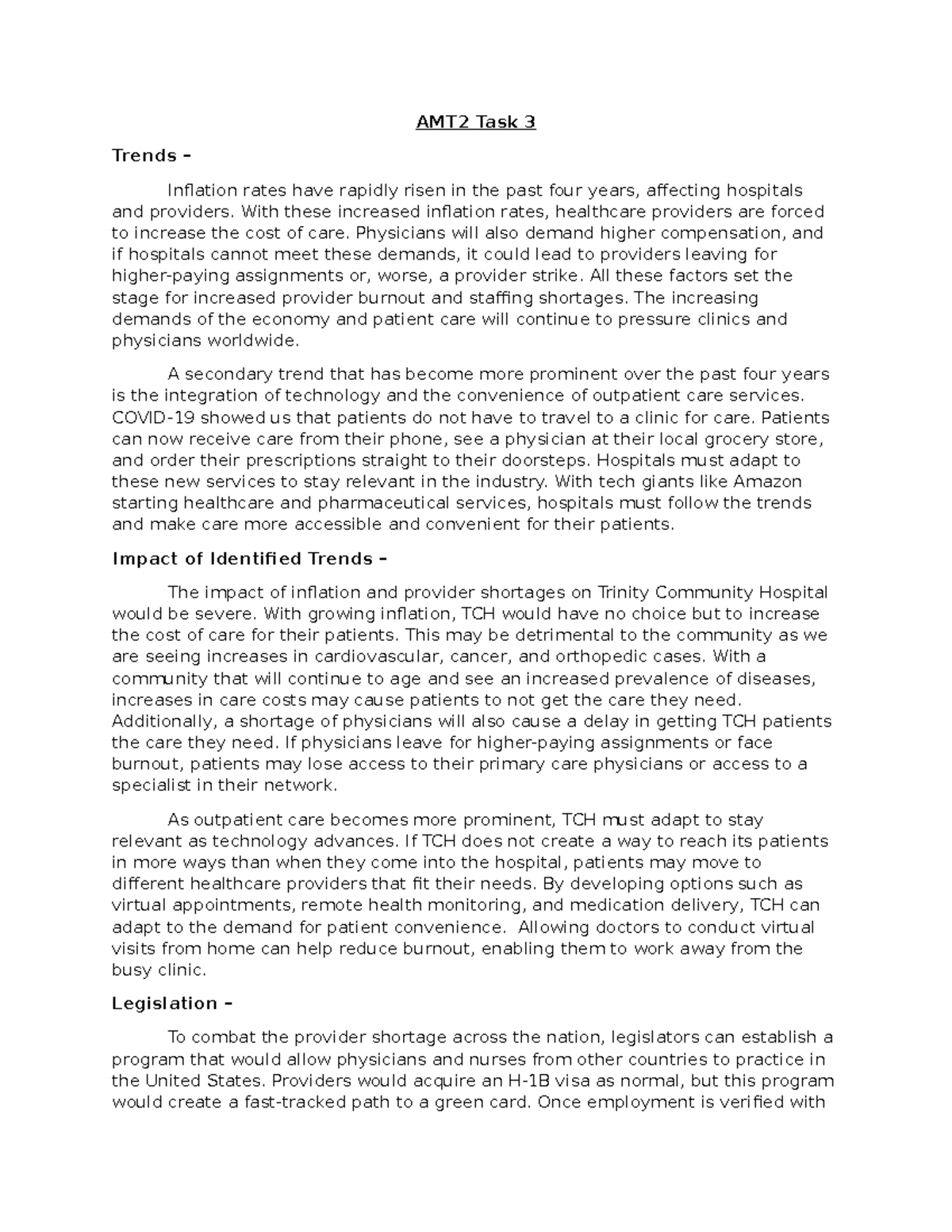 Service Line Development AMT2 - Task 3 - AMT2 Task 3 Trends – Inflation ...