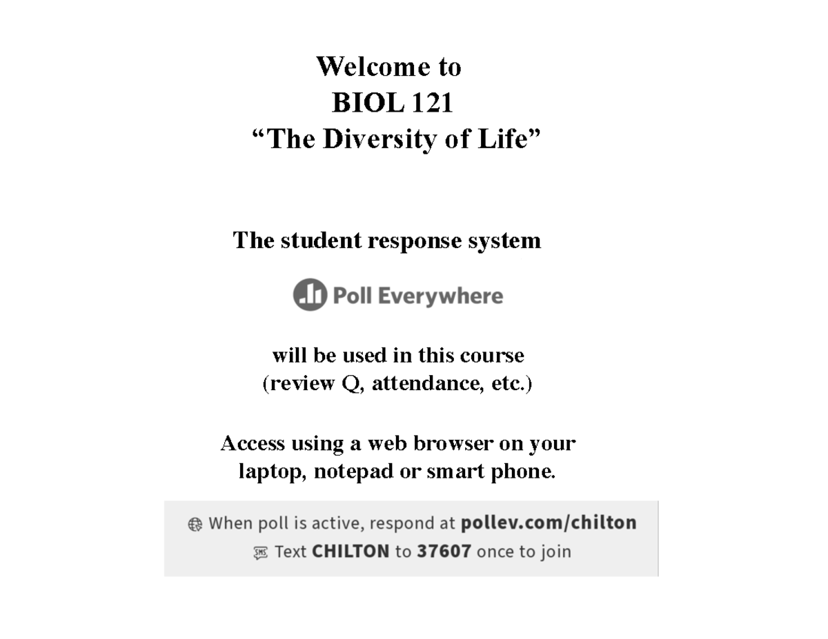 Lecture notes 2023 - Module 1 - Welcome to BIOL 121 “The Diversity of ...
