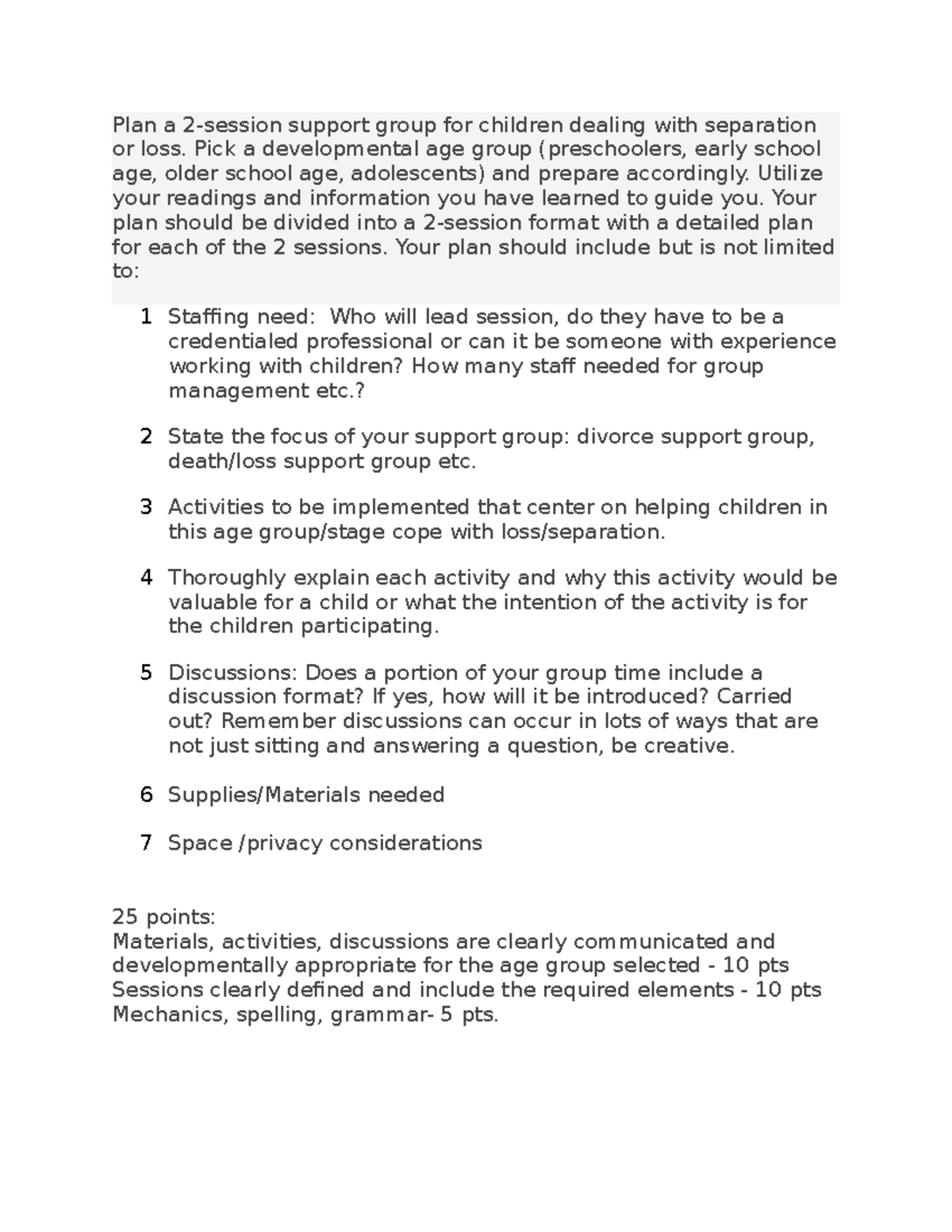 Therapy Session - Assignment outline - Plan a 2-session support group ...