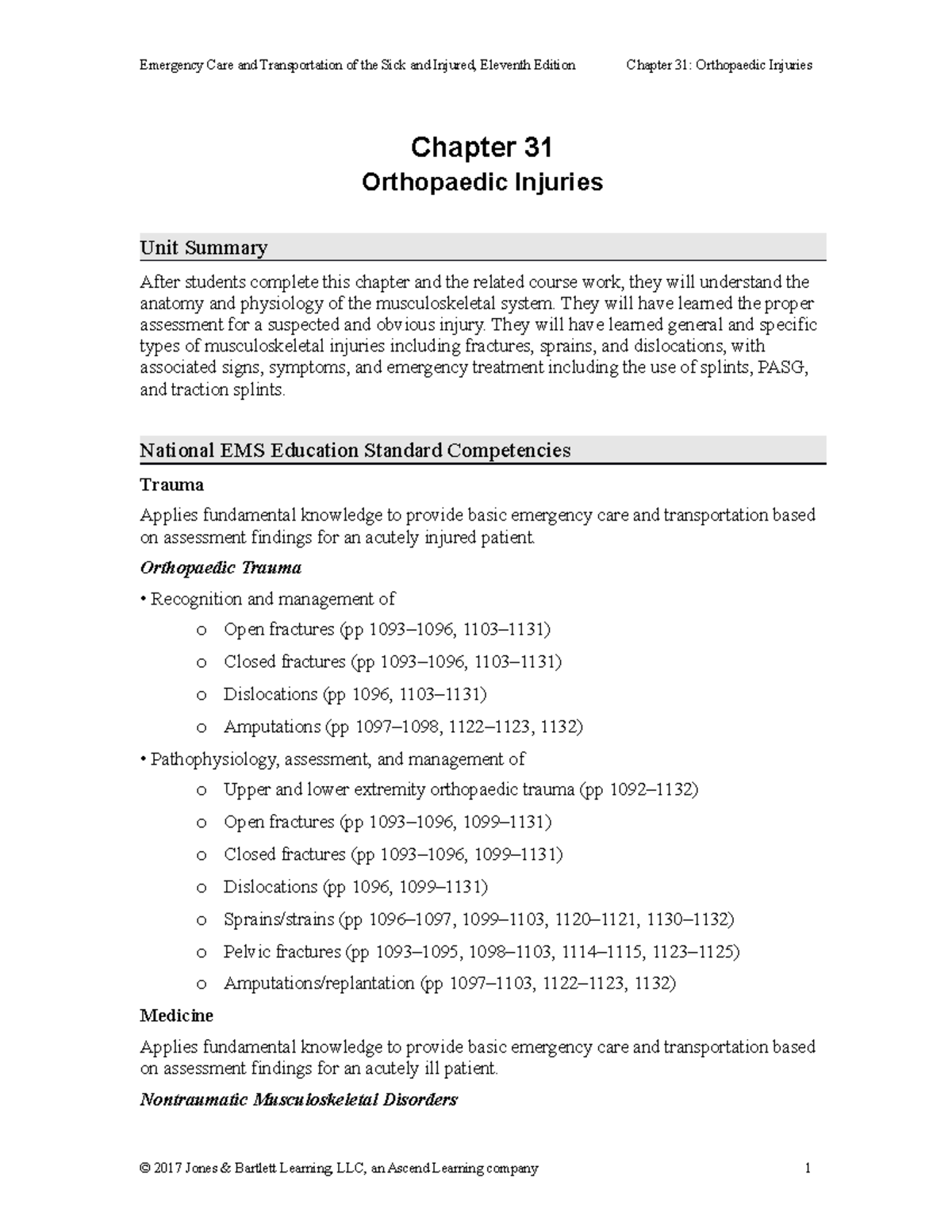 9781284106916 LOCP CH31 - Chapter 31 Orthopaedic Injuries Unit Summary After students complete ...
