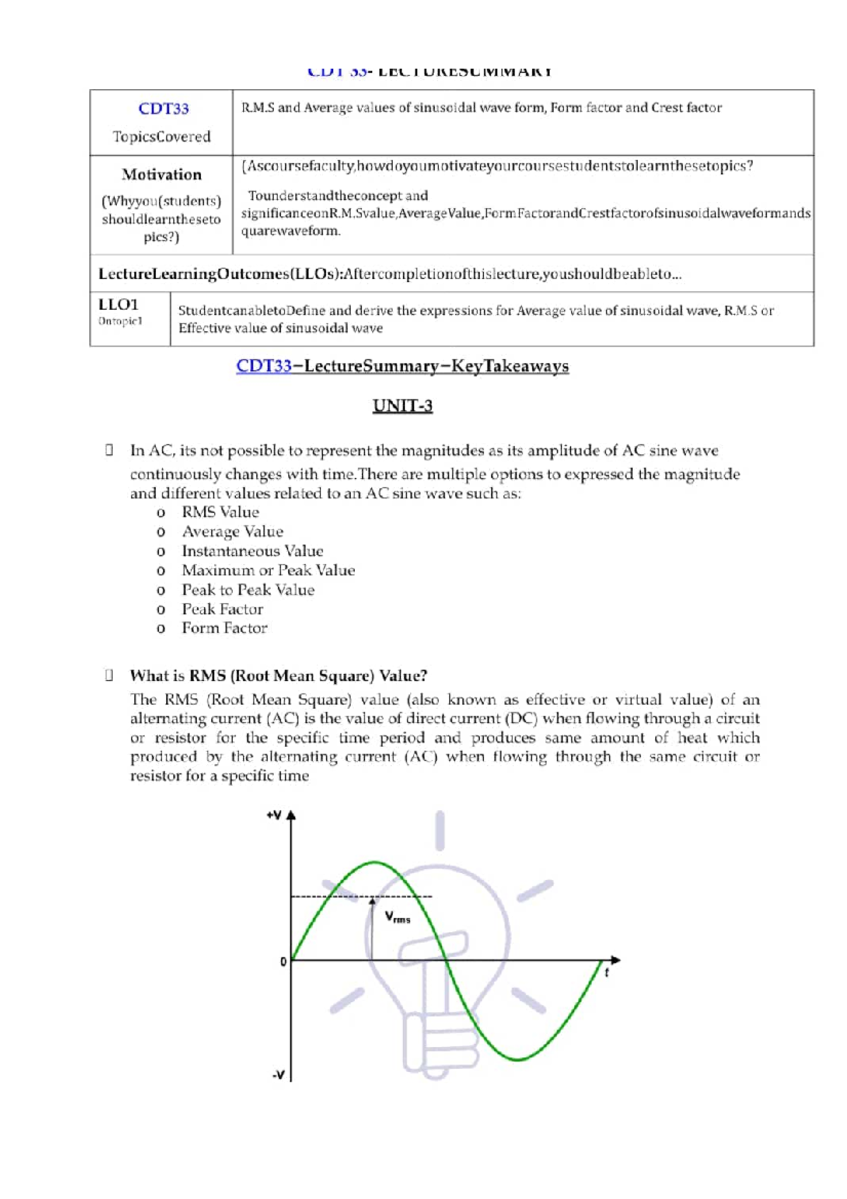 CDT-33 - BEE Important Summaries - Basic Electrical Engineering - Studocu