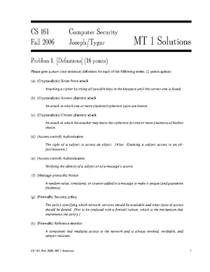 Mt3-f06 - Possible questions for revision - CS 161 Computer Security Fall 2006 Joseph/Tygar ...