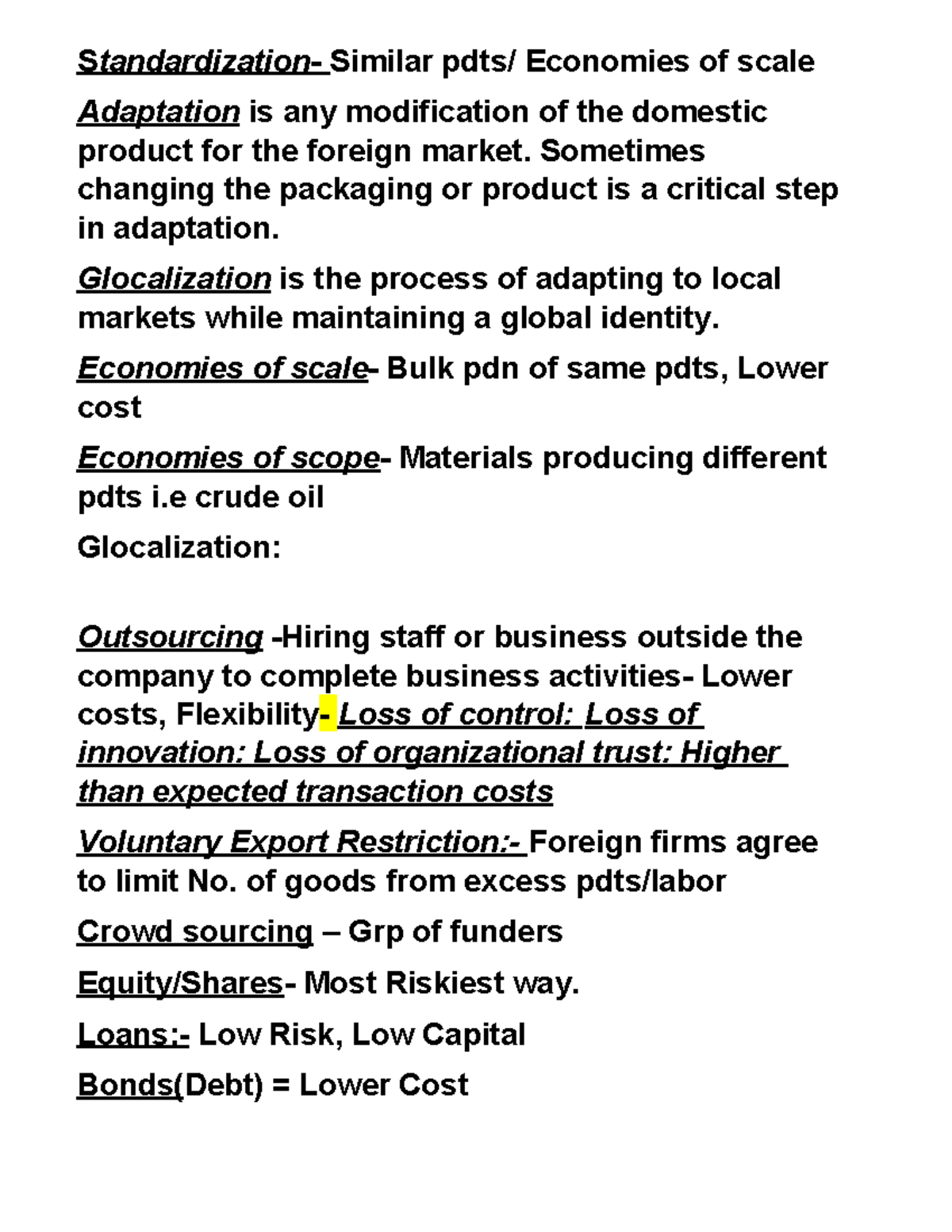 Globalization OA Study Guide - Standardization- Similar pdts/ Economies ...
