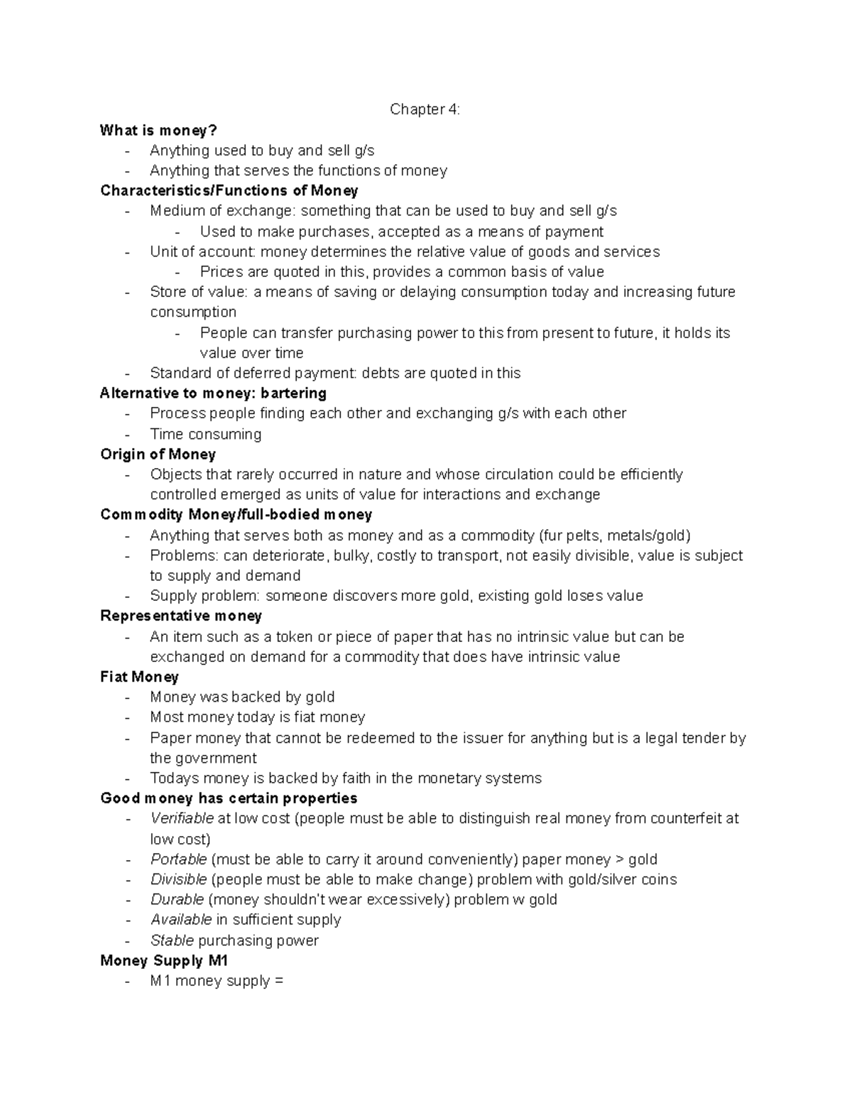 ECON 222 Chapter 4 Money - Google Docs - Chapter 4: What is money ...