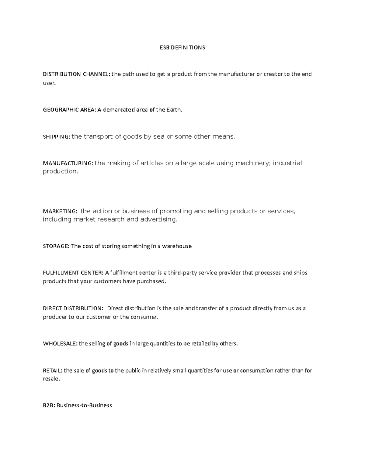 ESB Definitions - Denfinitions of esb - ESB DEFINITIONS DISTRIBUTION ...